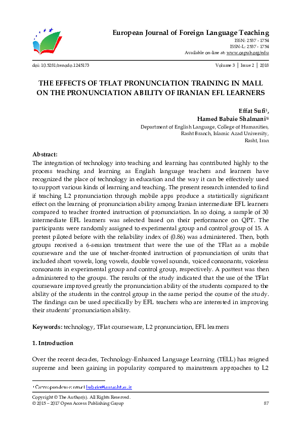 (PDF) The Effects of Tflat Pronunciation Training in Mall on the ...