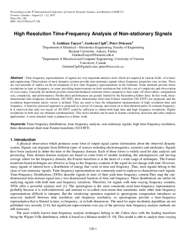 Pdf High Resolution Time Frequency Analysis Of Non Stationary Signals