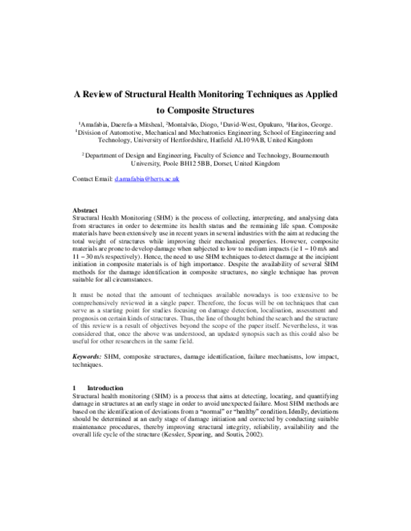 (PDF) A Review of Structural Health Monitoring Techniques as Applied to ...