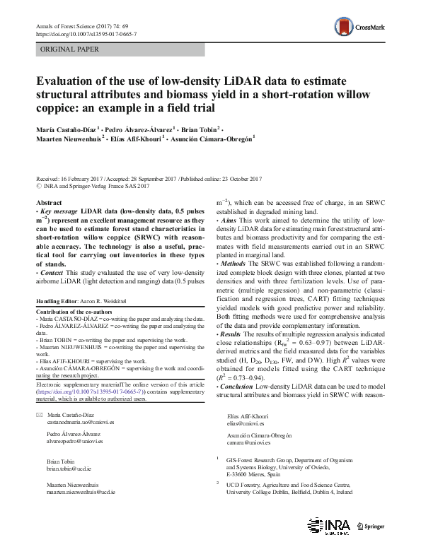 Pdf Evaluation Of The Use Of Low Density Lidar Data To Estimate Structural Attributes And
