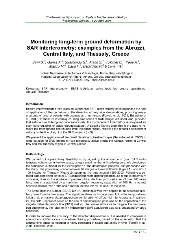Pdf Monitoring Long Term Ground Deformation By Sar Interferometry Examples From The Abruzzi