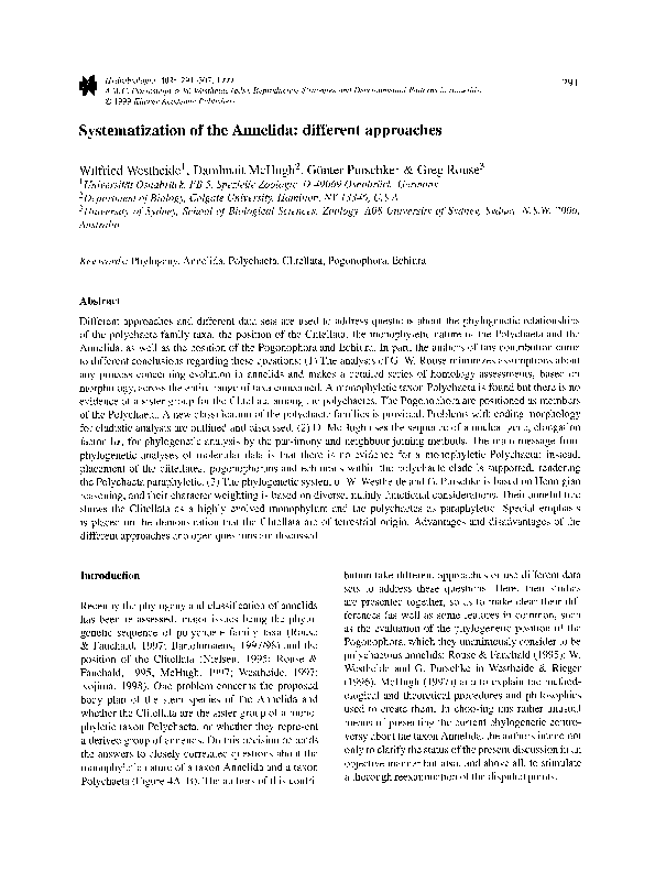 (PDF) Systematization of the Annelida: different approaches