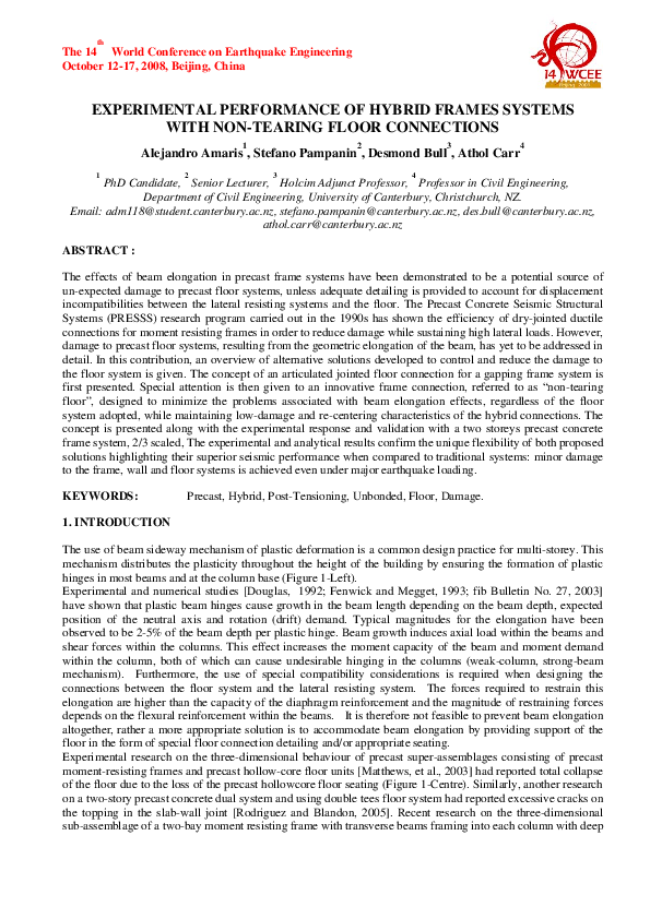 (PDF) Experimental Performance of Hybrid Frames Systems with Non ...