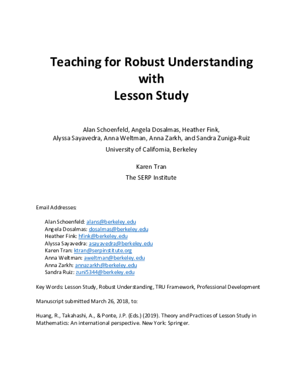 (PDF) Teaching for Robust Understanding with Lesson Study