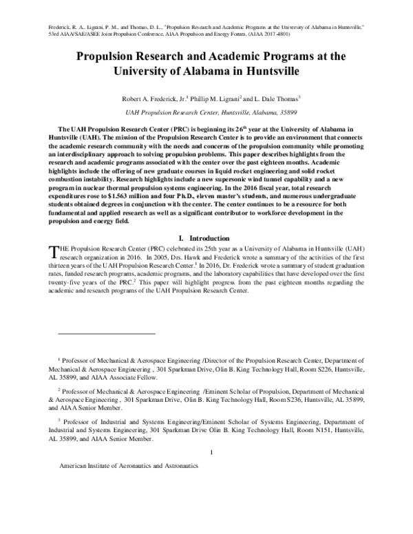 (PDF) Propulsion Research and Academic Programs at the University of ...
