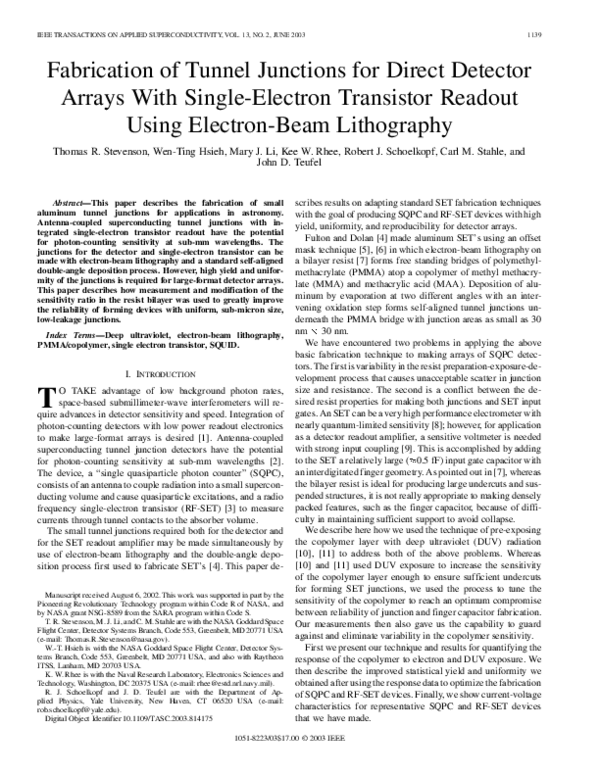 (PDF) Fabrication of tunnel junctions for direct detector arrays with ...