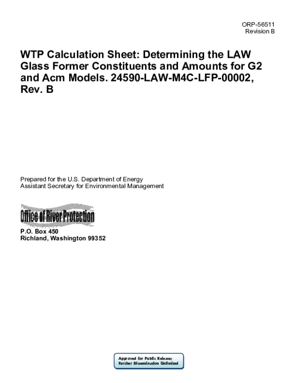 (PDF) WTP Calculation Sheet: Determining the LAW Glass Former ...