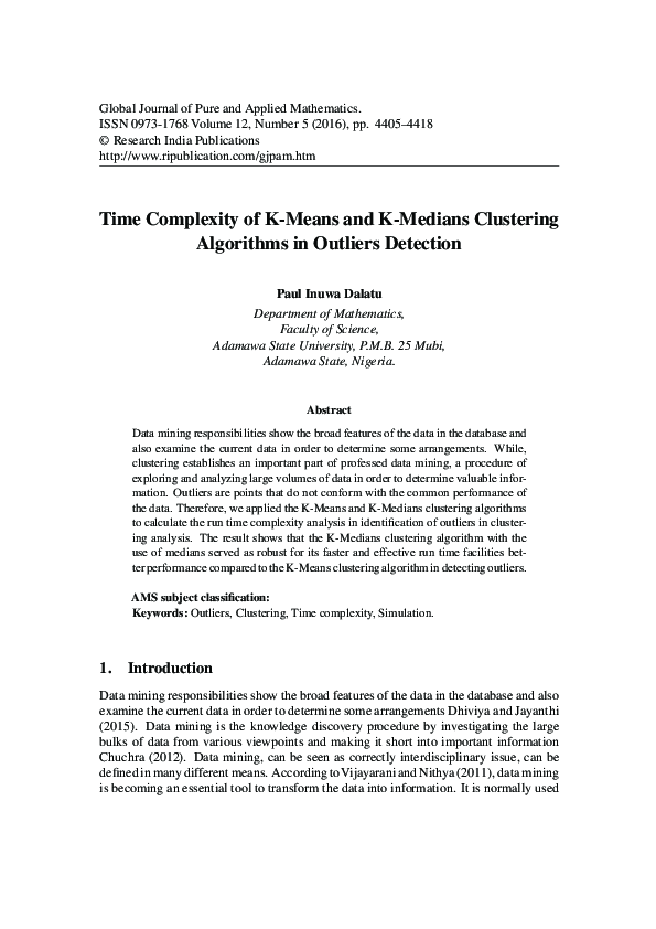 (PDF) Time Complexity of K-Means and K-Medians Clustering Algorithms in ...