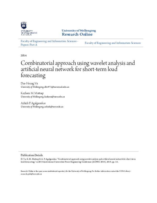 Pdf Combinatorial Approach Using Wavelet Analysis And Artificial Neural Network For Short Term