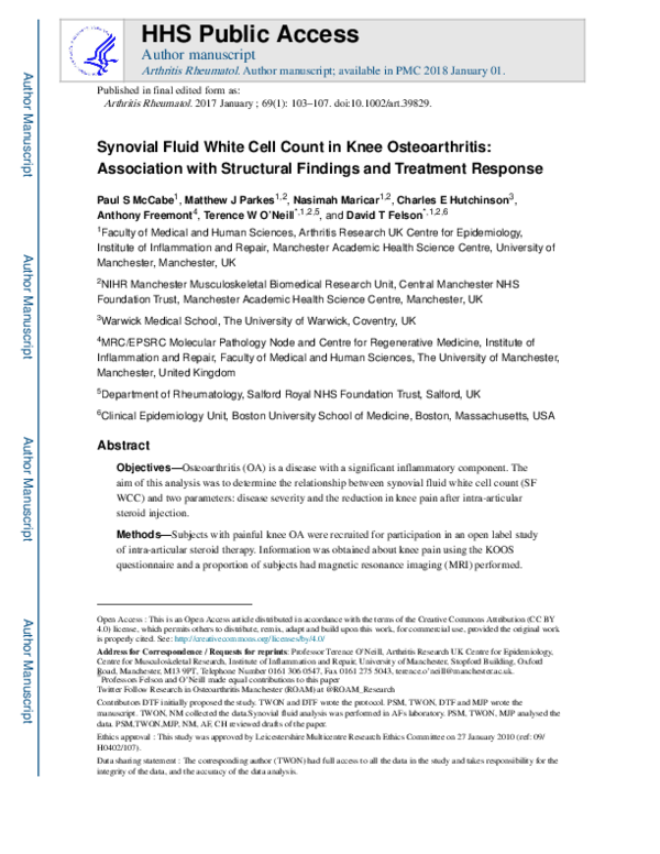 (PDF) Synovial Fluid White Cell Count in Knee Osteoarthritis ...