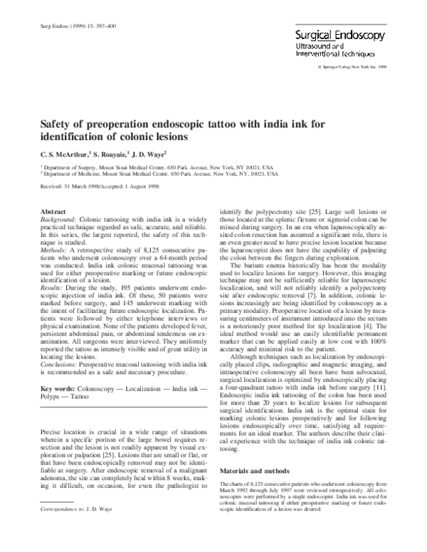 (PDF) Safety of preoperation endoscopic tattoo with India ink for ...