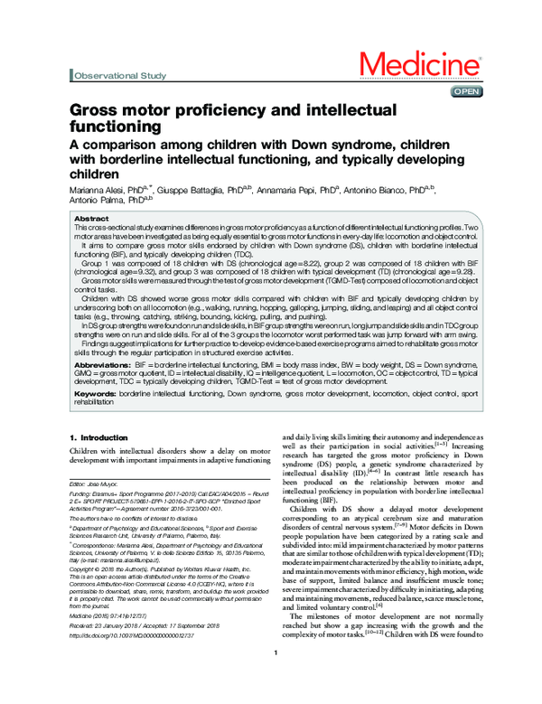 (PDF) Gross motor proficiency and intellectual functioning