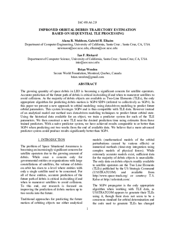 (PDF) Improved Orbital Debris Trajectory Estimation Based on Sequential ...