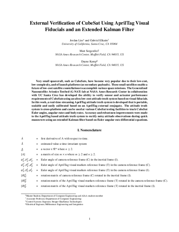 (PDF) External Verification of CubeSat Using AprilTag Visual Fiducials ...