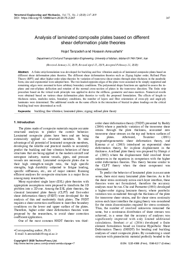 Pdf Analysis Of Laminated Composite Plates Based On Different Shear Deformation Plate Theories