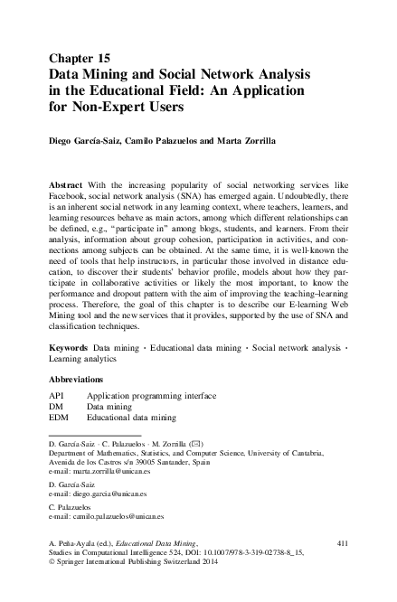 (PDF) Data Mining and Social Network Analysis in the Educational Field: An Application for Non ...