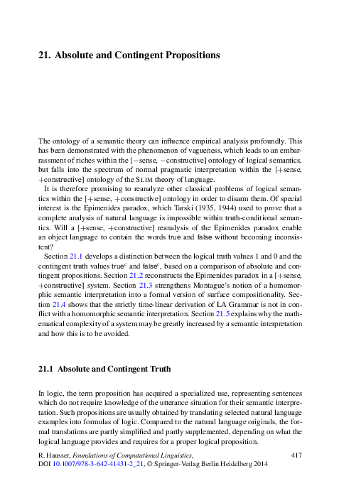 (PDF) Absolute and Contingent Propositions