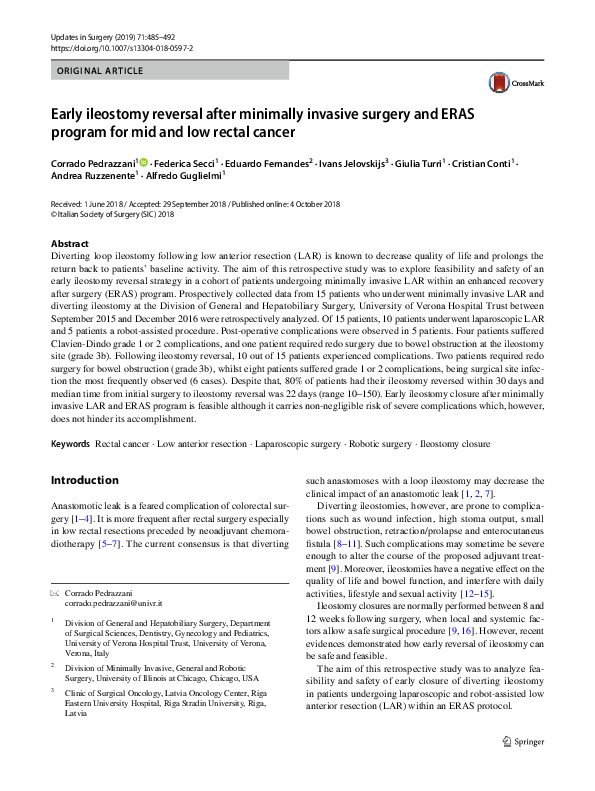 (PDF) Early ileostomy reversal after minimally invasive surgery and ...
