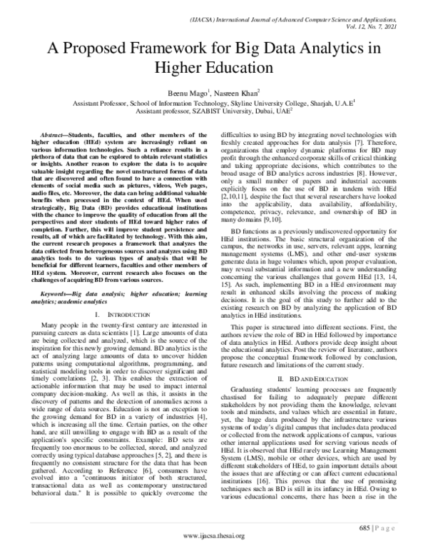 (PDF) A Proposed Framework for Big Data Analytics in Higher Education