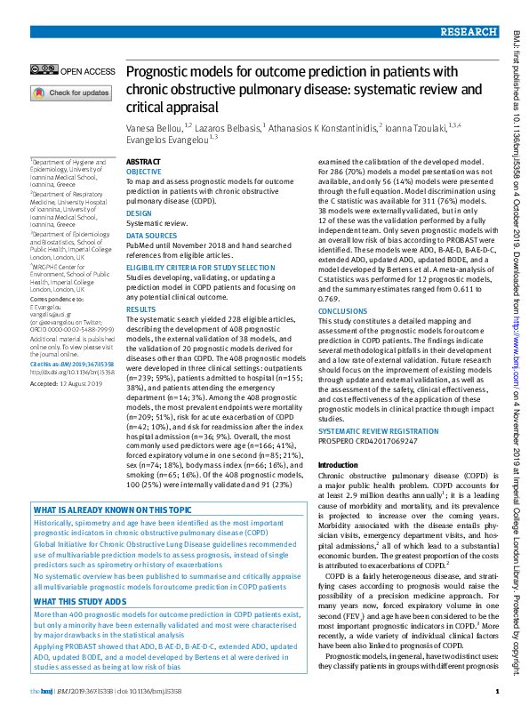 (PDF) Prognostic models for outcome prediction in patients with chronic ...