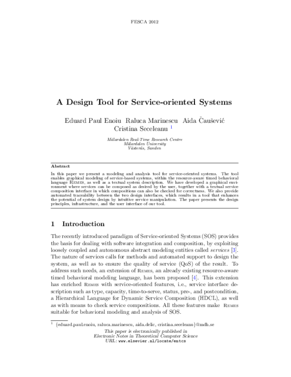 (PDF) A Design Tool for Service-oriented Systems