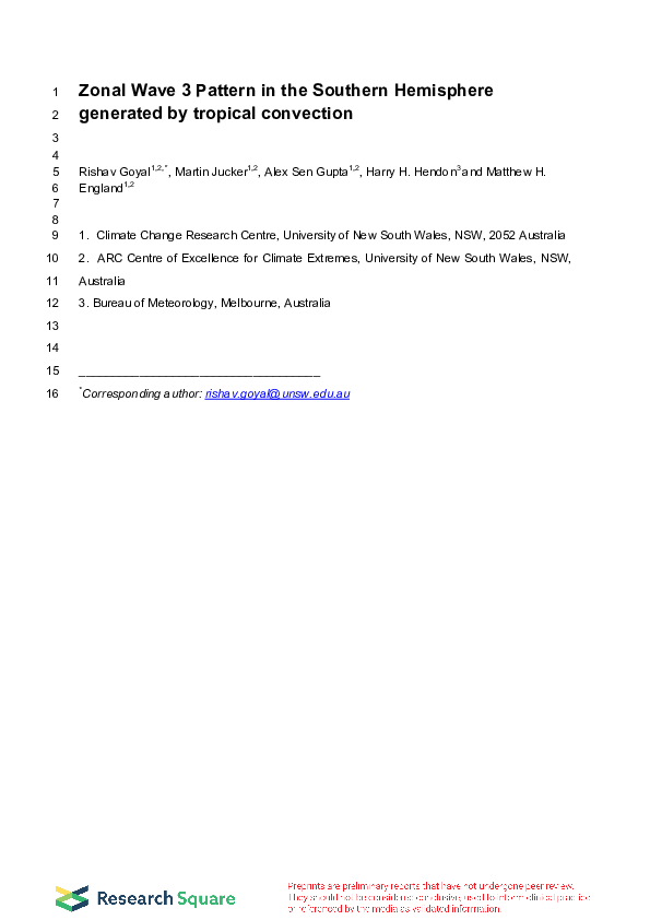 (PDF) Zonal Wave 3 Pattern in the Southern Hemisphere 1 generated by ...