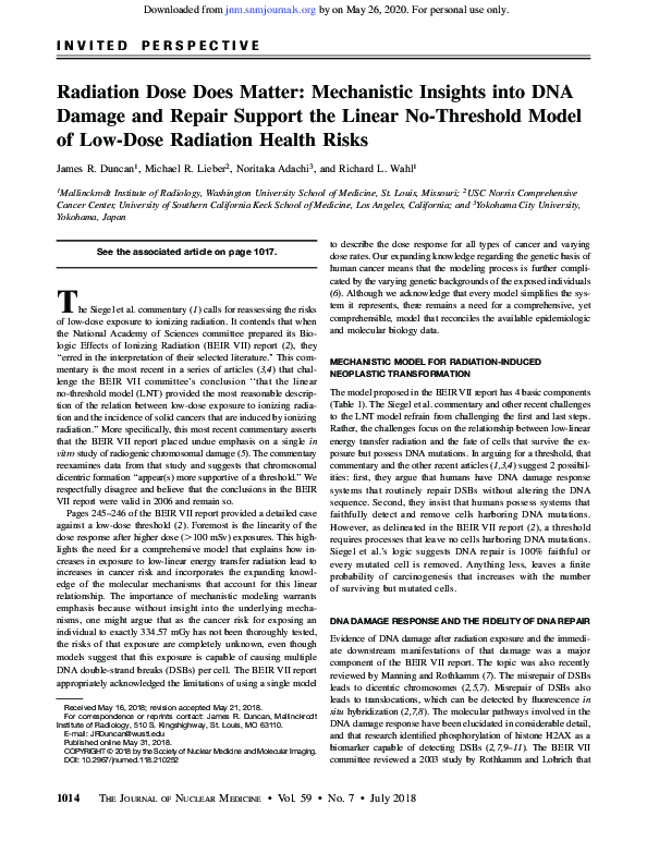 (PDF) Radiation Dose Does Matter: Mechanistic Insights into DNA Damage ...