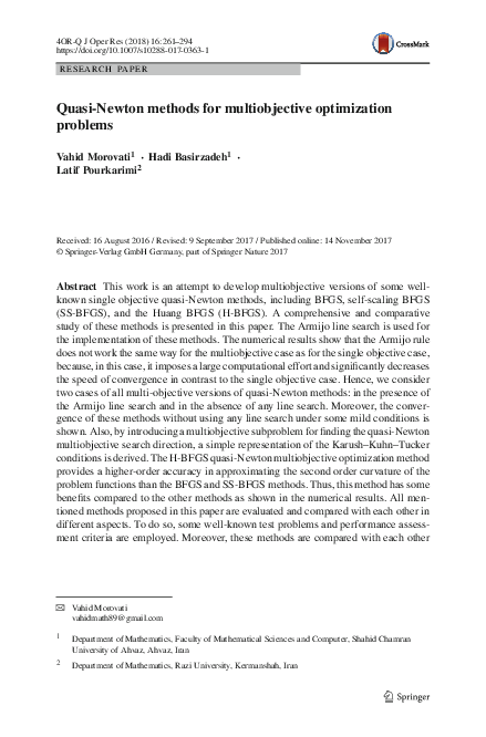 (PDF) Quasi-Newton methods for multiobjective optimization problems