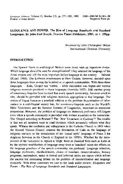 (PDF) Eloquence and Power: The Rise of Language Standards and Standard ...