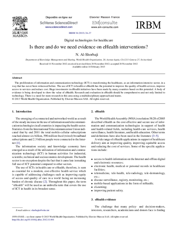 (PDF) Is there and do we need evidence on eHealth interventions?