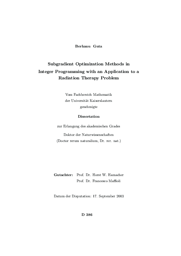 Pdf Subgradient Optimization Methods In Integer Programming Berhanu Guta 7326
