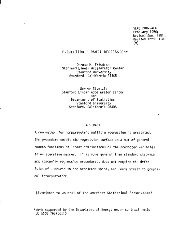 (PDF) Projection Pursuit Regression