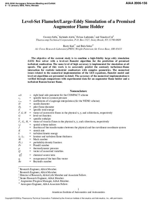 (PDF) Level-Set Flamelet/Large-Eddy Simulation of a Premixed Augmentor Flame Holder