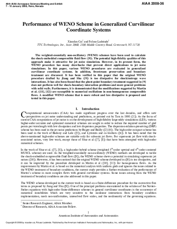(PDF) Performance of WENO Scheme in Generalized Curvilinear Coordinate Systems
