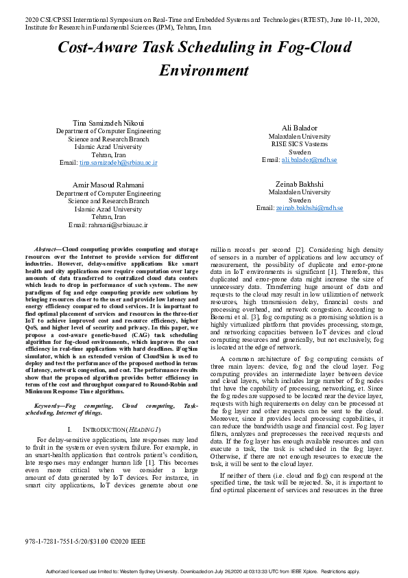 (PDF) Cost-Aware Task Scheduling in Fog-Cloud Environment