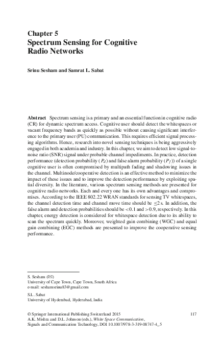 (PDF) Spectrum Sensing for Cognitive Radio Networks Based on Energy Detectors