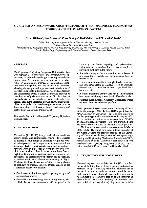 Pdf Overview And Software Architecture Of The Copernicus Trajectory Design And Optimization System