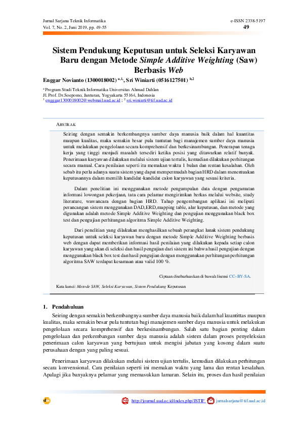 (PDF) Sistem Pendukung Keputusan untuk Seleksi Karyawan Baru dengan Metode Simple Additive ...