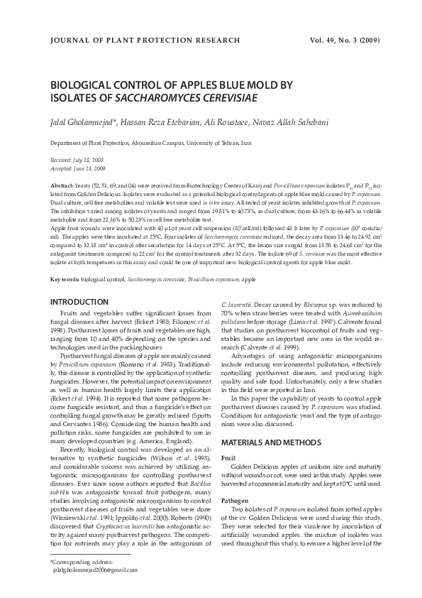 (PDF) Biological control of apples blue mold by isolates of ...
