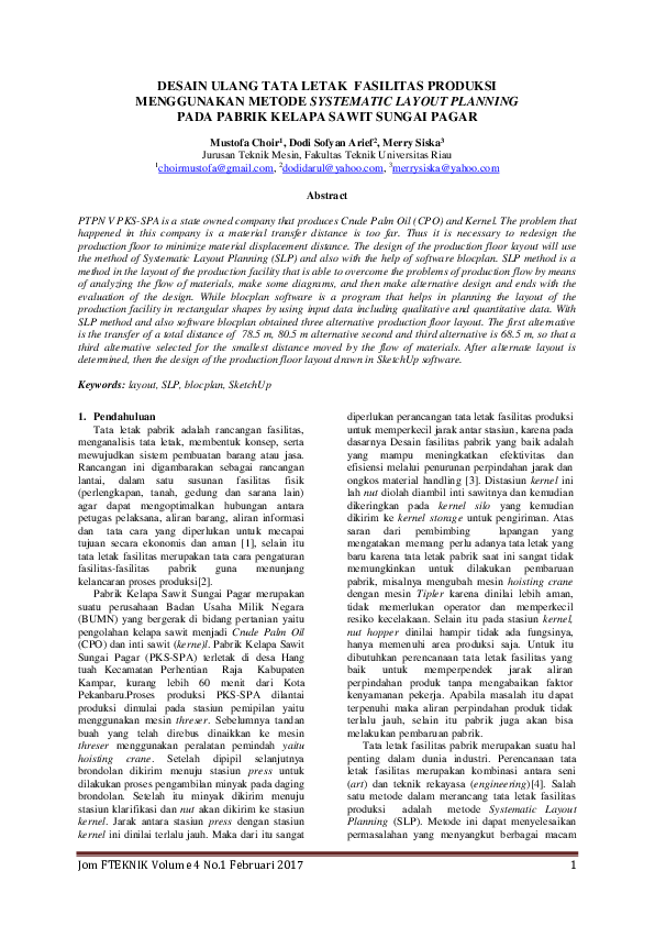 (PDF) Desain Ulang Tata Letak Fasilitas Produksi Menggunakan Metode ...