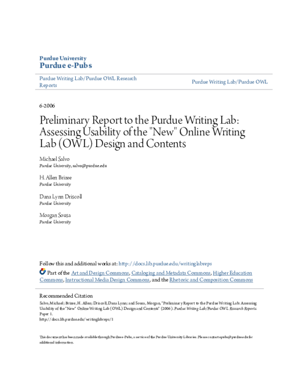 (PDF) Preliminary Report to the Purdue Writing Lab: Assessing Usability ...