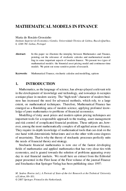 (PDF) Mathematical Models in Finance