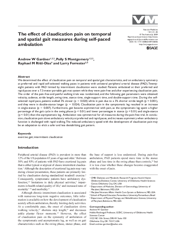(PDF) The effect of claudication pain on temporal and spatial gait ...
