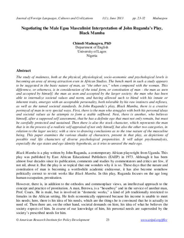(PDF) Negotiating the Male Egoa Masculinist Interpretation of John ...