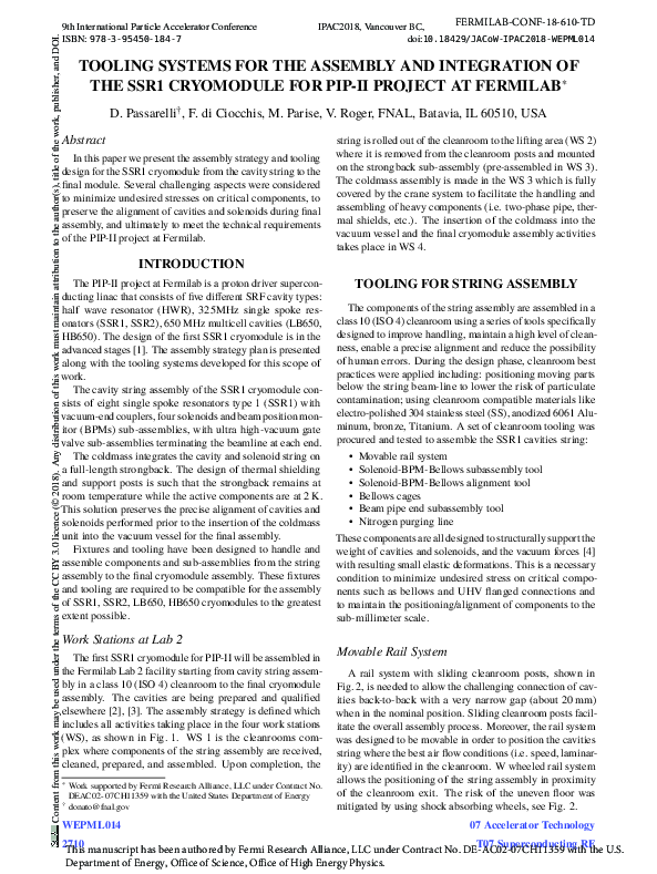 (PDF) Tooling Systems for the Assembly and Integration of the SSR1 ...