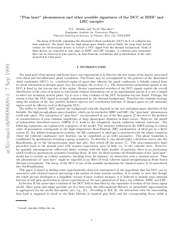 Pion laser" phenomenon and other possible signatures of the DCC at RHIC ...