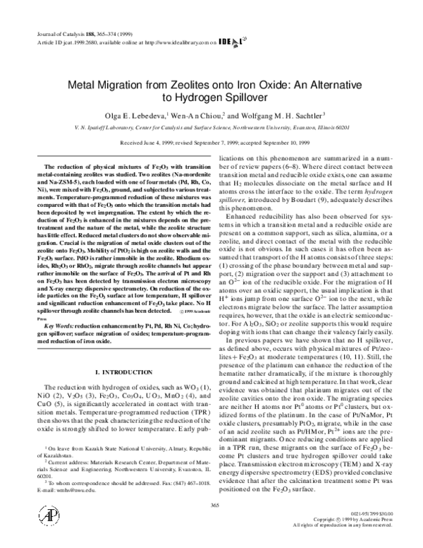 (PDF) Metal Migration from Zeolites onto Iron Oxide: An Alternative to ...