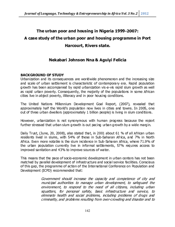 (PDF) The urban poor and housing in Nigeria 1999-2007: A case study of ...