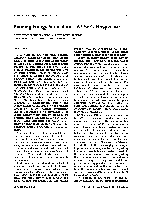 Pdf Building Energy Simulation A Users Perspective