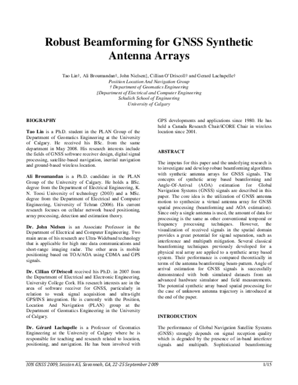 (PDF) Robust Beamforming for GNSS Synthetic Antenna Arrays